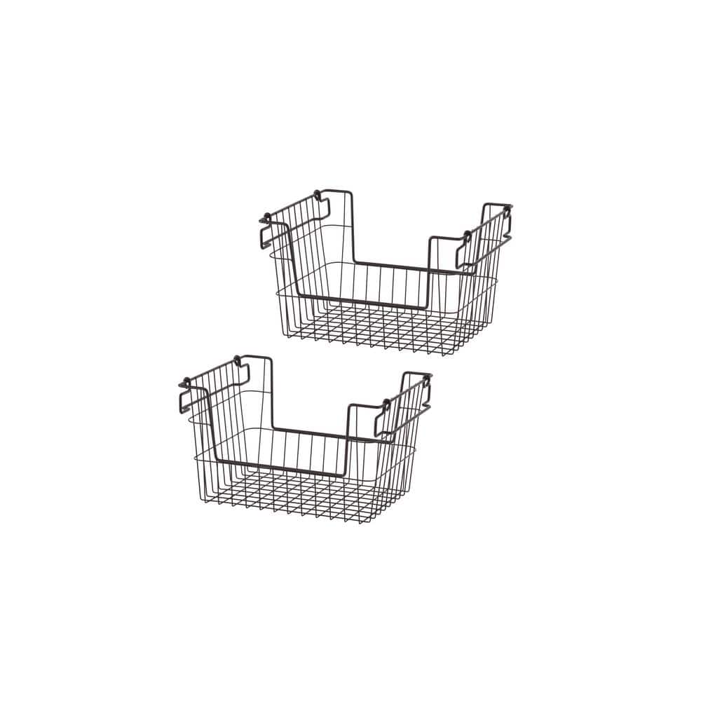 TRINITY 14 in. Dark Bronze Stackable Wire Basket (2-Pack) TBFPBR-23122 ...