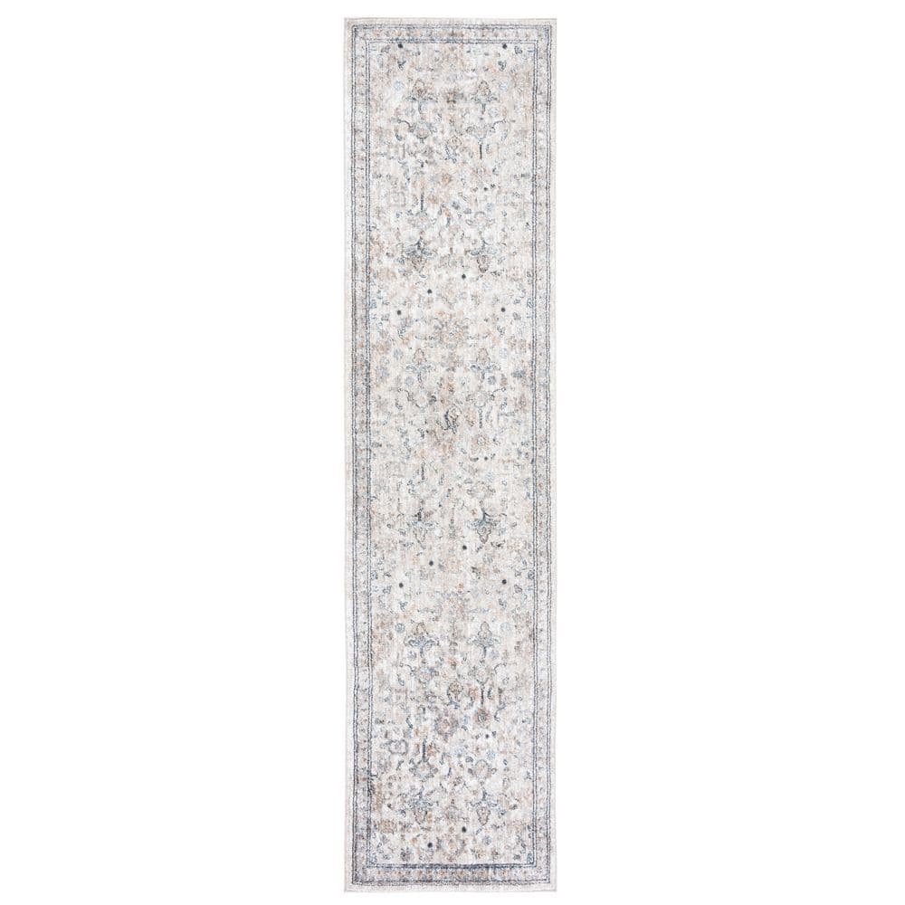 SAFAVIEH Jasmine 2 ft. x 9 ft. Gray/Blue Distressed Floral Runner Rug ...