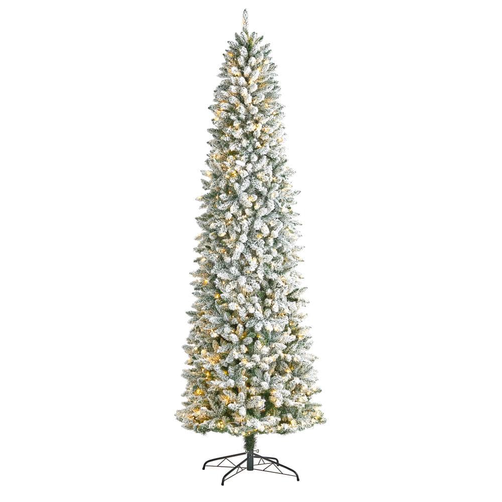 Nearly Natural 9 ft. Pre-Lit LED Slim Flocked Montreal Fir Artificial ...