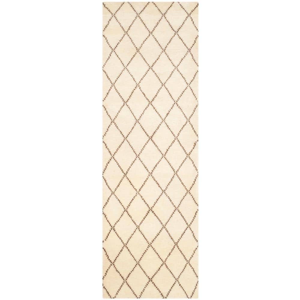 SAFAVIEH Loft 3 ft. x 8 ft. Cream/Brown Geometric Diamond Runner Rug ...