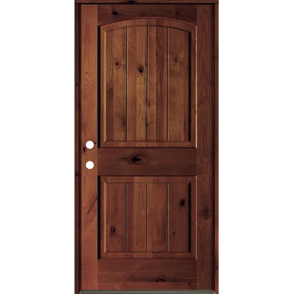 Krosswood Doors 36 in. x 80 in. Rustic Knotty Alder Top Arch V-Groove ...