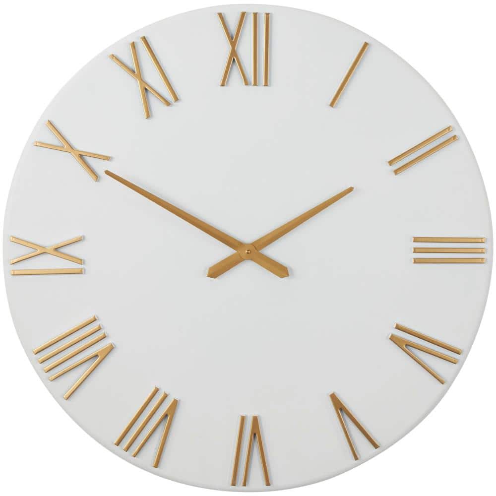 Litton Lane 31 in. x 31 in. White Metal Wall Clock with Gold Hands and ...