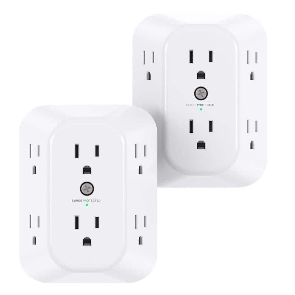 Yichuhaoxi 2-Pack Surge Protector Outlet Extender Splitter 6 AC Multi Plug Wall Adapter 1800J ...
