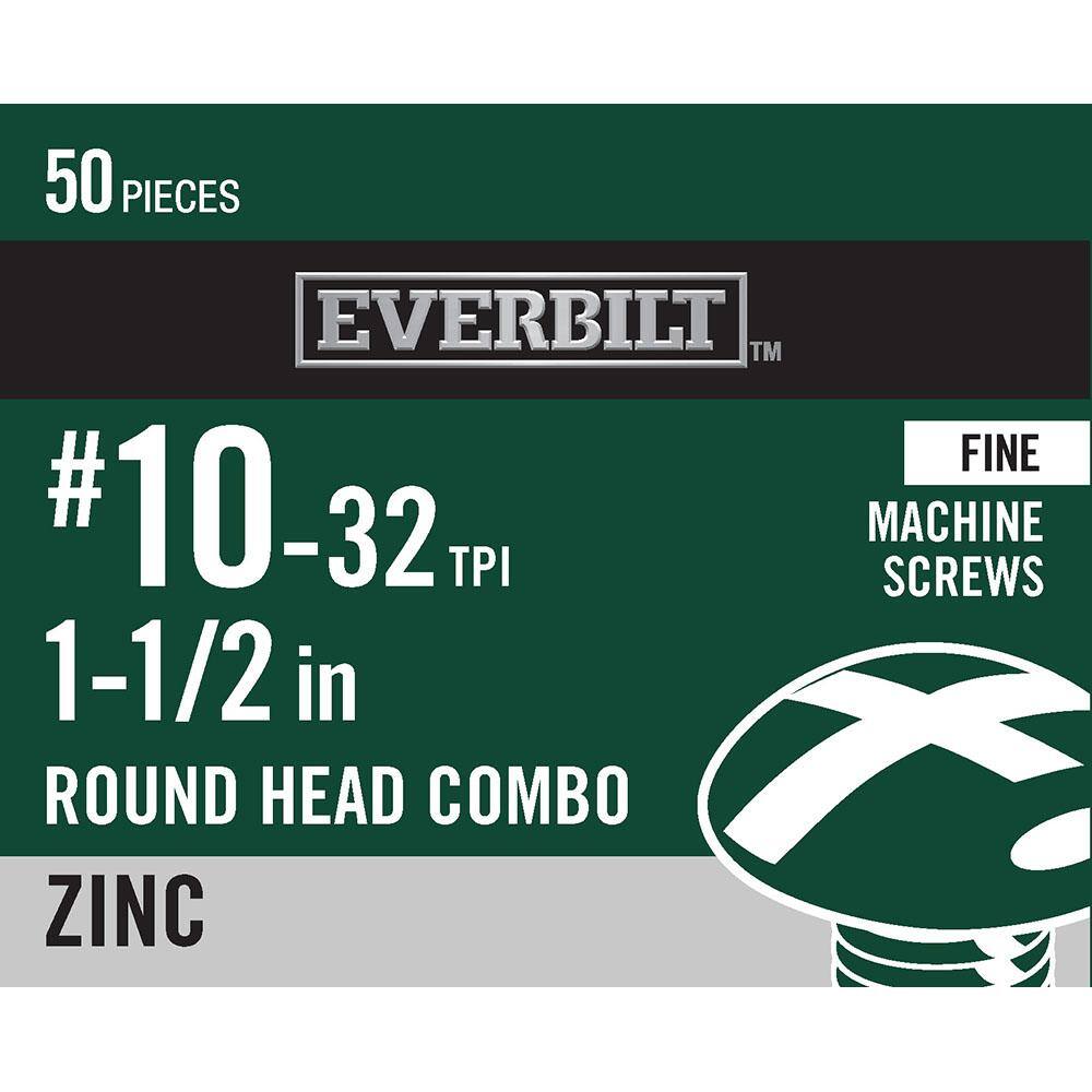 Everbilt 10 32 X 1 1 2 In Combo Round Head Zinc Plated Machine Screw