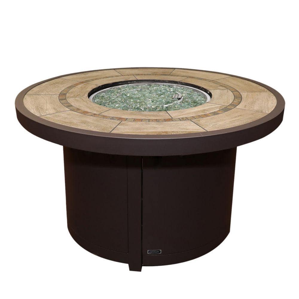 Sunbeam Cove Brown Round Ceramic Tabletop Aluminum Fire Pit Table 9252 ...