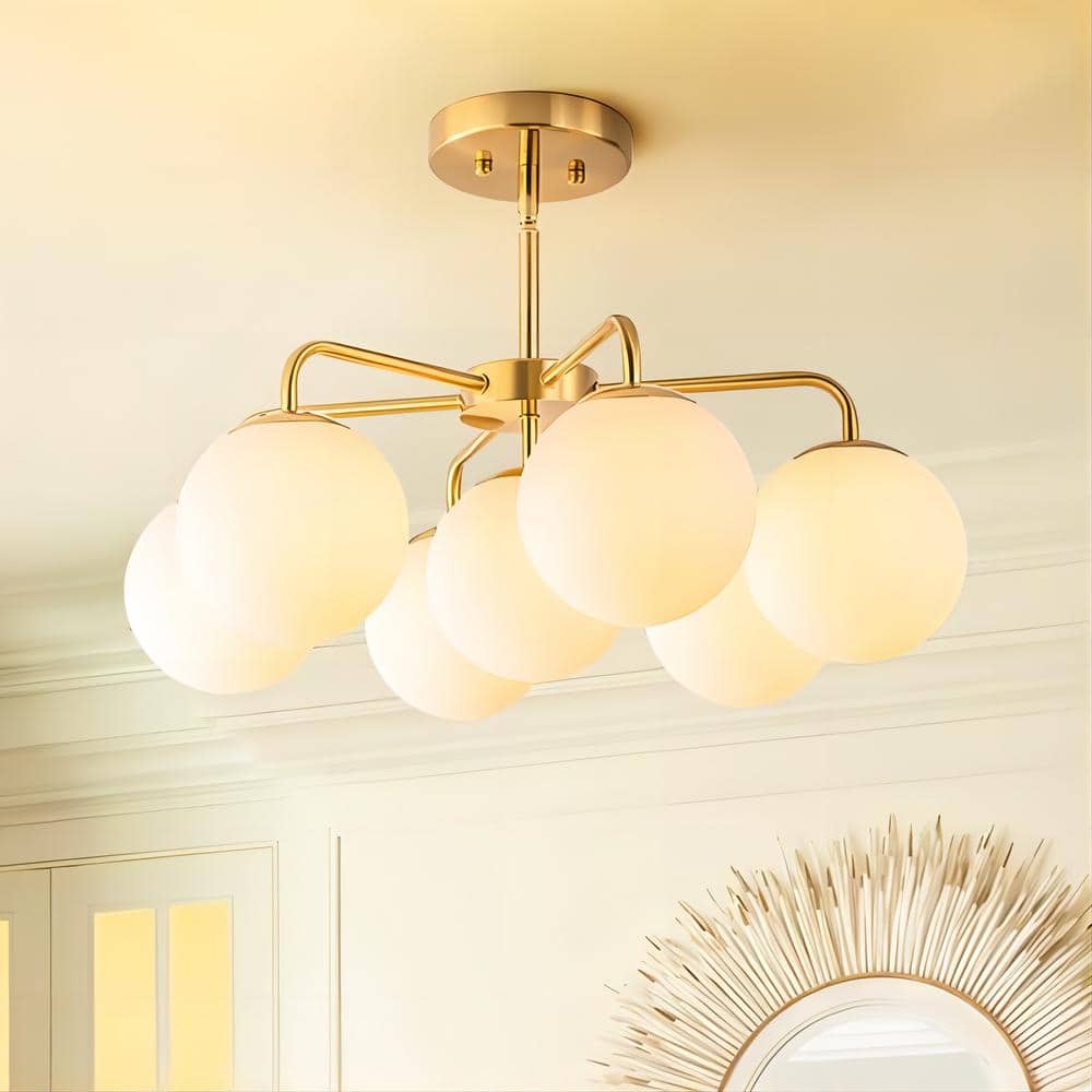 RRTYO Pollak 23.6 in. 7-Light Gold Modern Sputnik Semi-Flush Mount ...