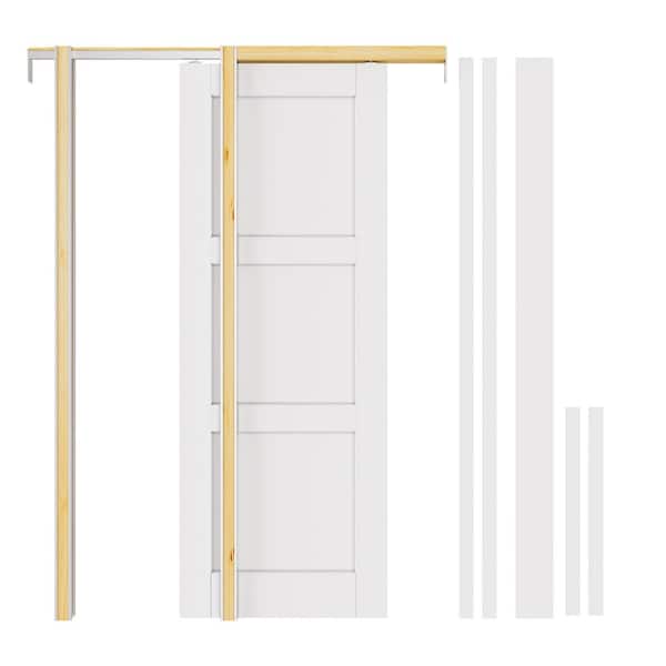 ARK DESIGN 32 in. x 80 in. White Primed 3-Lite Solid Core Wood Sliding ...