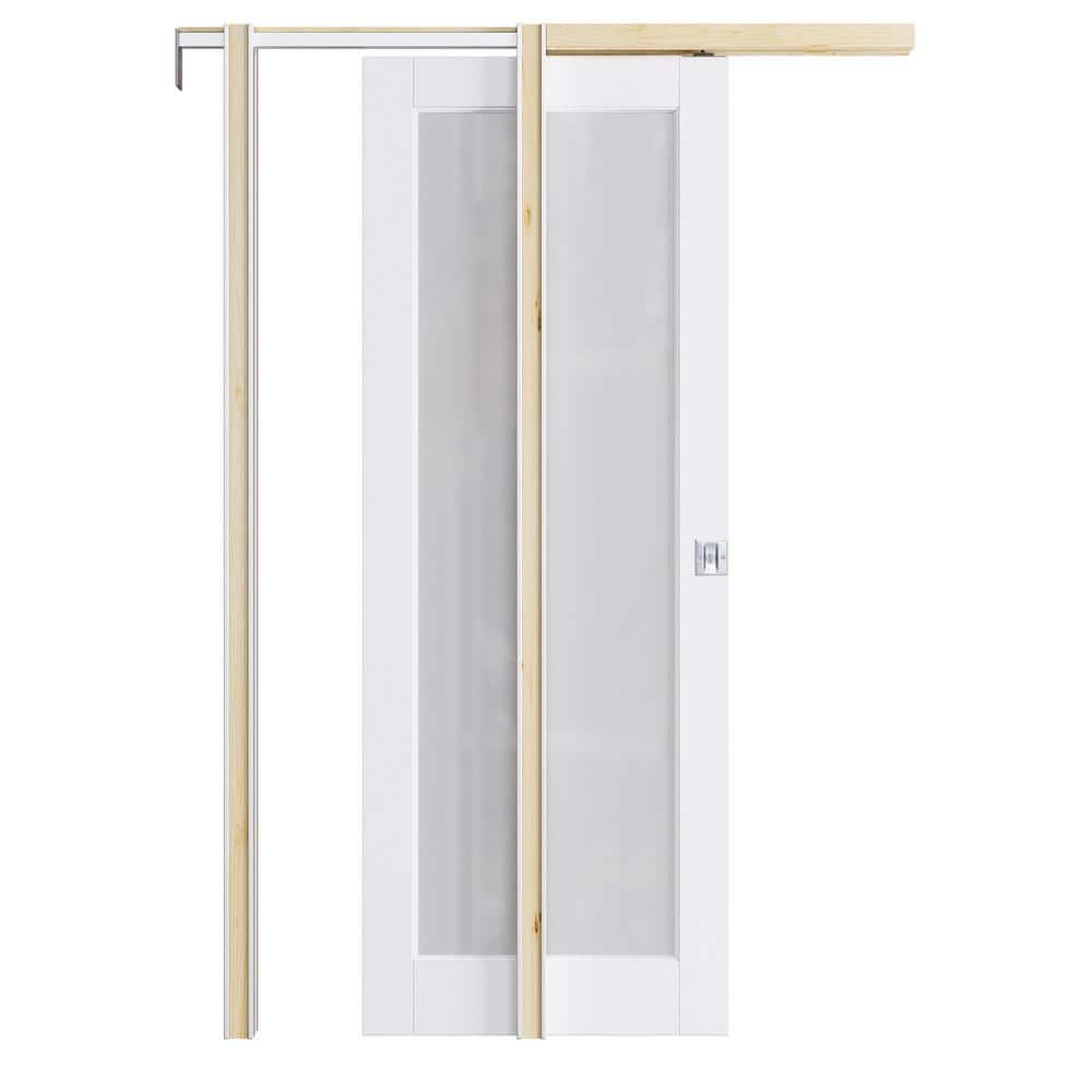 ARK DESIGN 28 in. x 96 in. 1-Lite Frosted Glass White Primed Wood ...