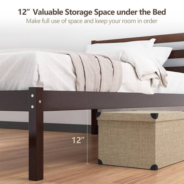 Costway Brown Twin Size Wood Platform Bed Frame with Costway Brown Twin Size Wood Platform Bed Frame with