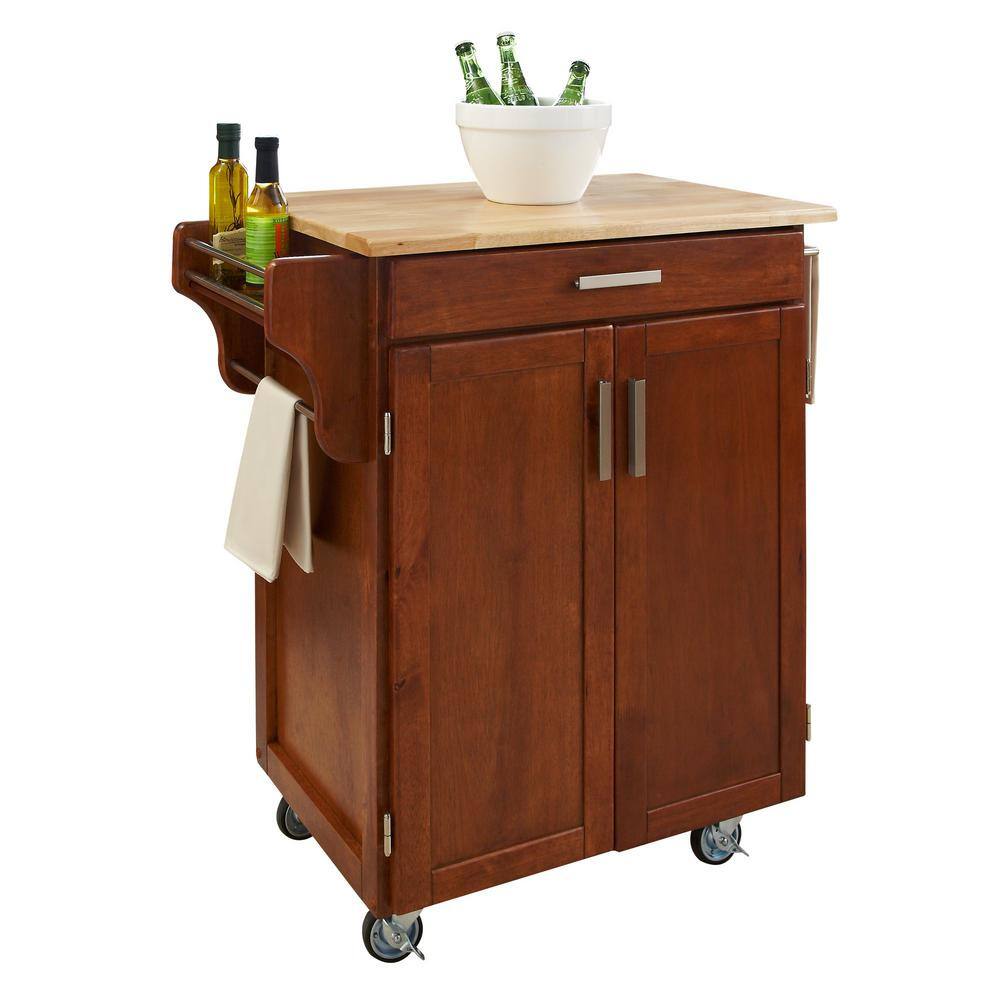 HOMESTYLES Cuisine Cart Warm Oak Kitchen Cart with Natural Wood Top ...