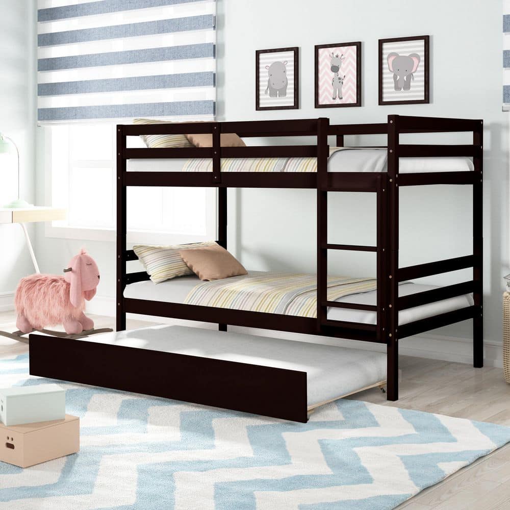 GODEER Brown Twin Size Bunk Bed with Trundle W69743521LXL - The Home Depot