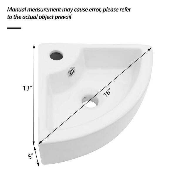 TCYO 5 in. Ceramic Wall-Mounted Triangle Bathroom Sink in White ...