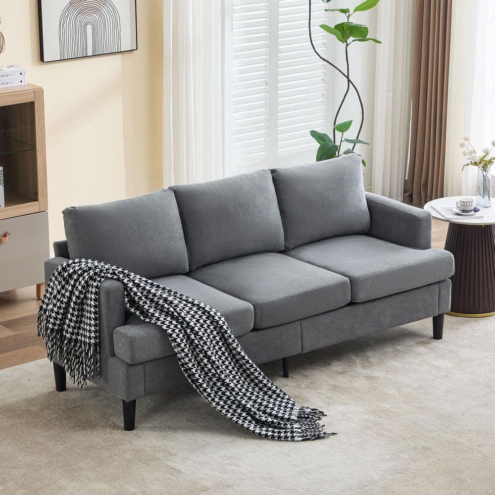 JEAREY 76 in. W Square Arm Fabric Sofa Rectangle 3-Seater Sofa in Gray ...