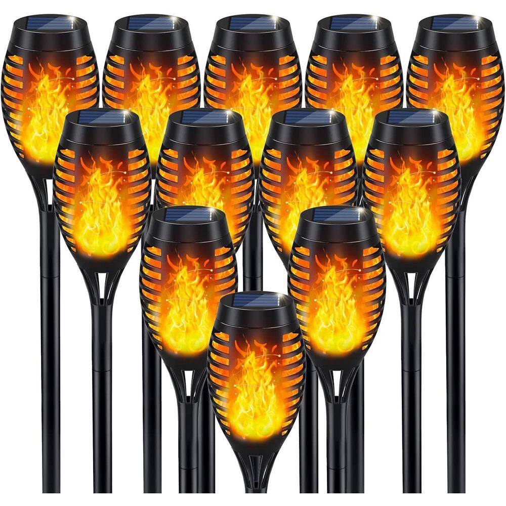 Cubilan 12-Pack Flickering Flame Solar Torch Lights, Waterproof LED ...