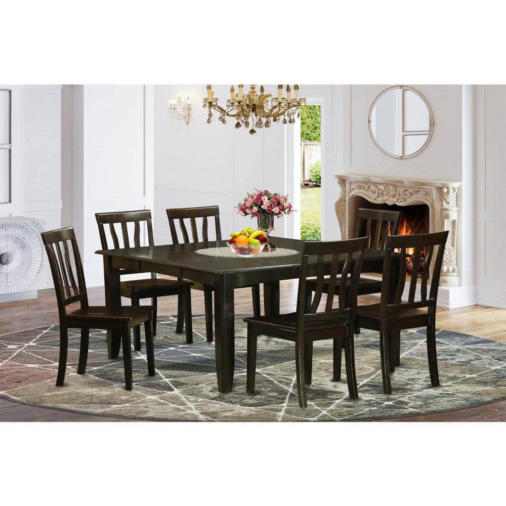 East West Furniture 7-Piece Square Cappuccino Finish Solid Wood Top ...