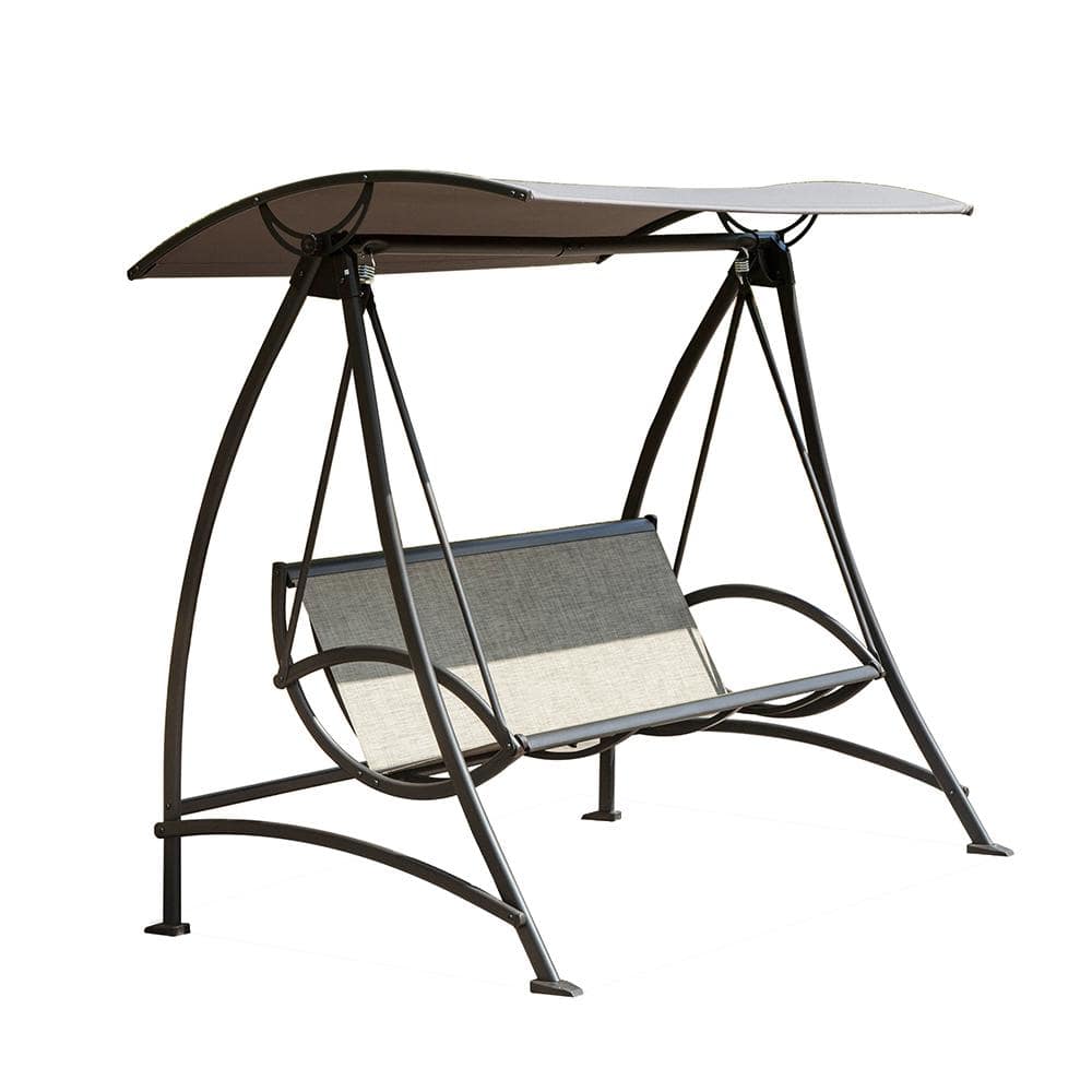 Zeus & Ruta 3-Person Outdoor Metal Patio Swing with Adjustable Canopy ...
