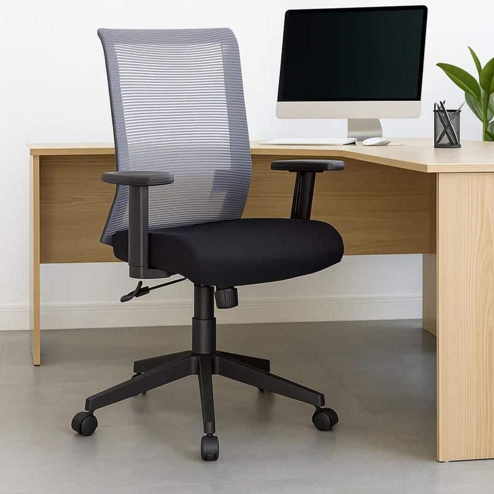 Benjara Zara Mesh Rolling Task Chair in Gray and Black Arms BM344447 ...