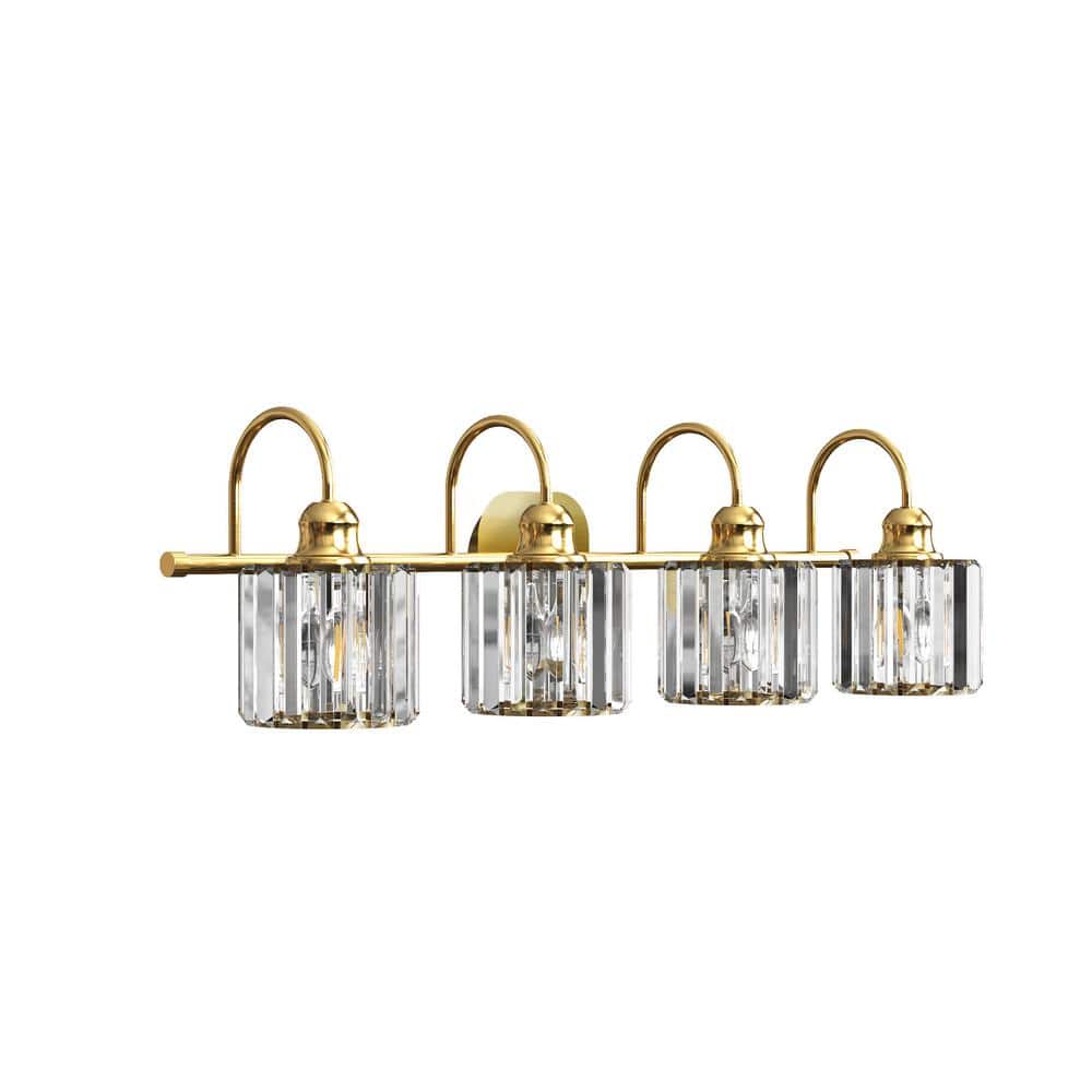 ExBrite Merrin 32 in. 4-Light Brushed Gold Bathroom Vanity Light with ...