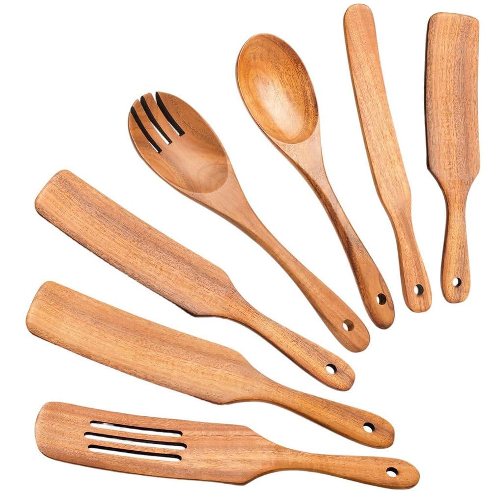 Wudkey 7-Piece Wooden Spurtles Spoons Spatula Kitchen Tools Set, Heat ...