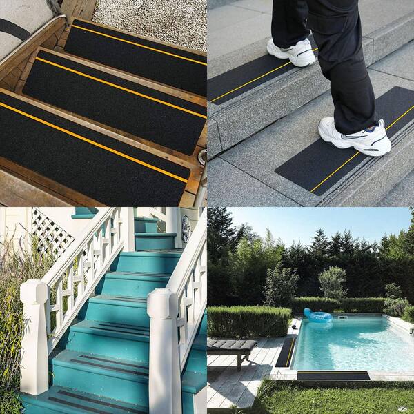 Laybus 6 in. x 30 in. Black Anti Slip Stair Treads with Reflective ...