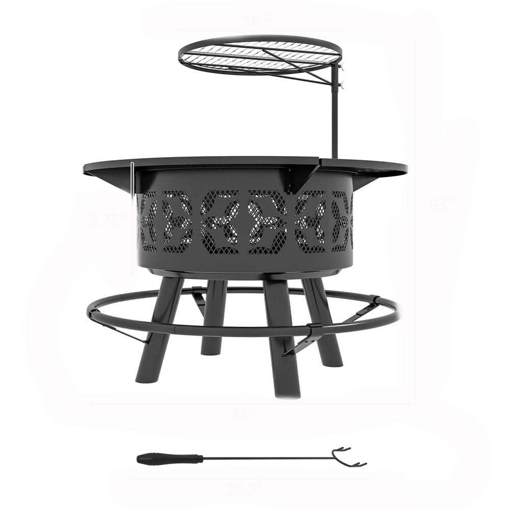 Zeus & Ruta Fire Pit, 33 in. Outdoor Wood Burning Fire Pit with ...