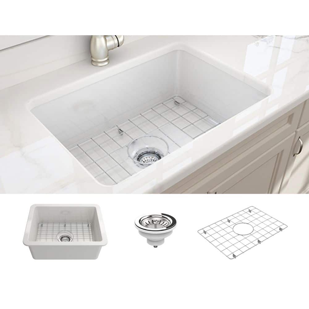 TerraLife Merion 27 in. Drop-In/Undermount Single Bowl Fireclay Kitchen ...