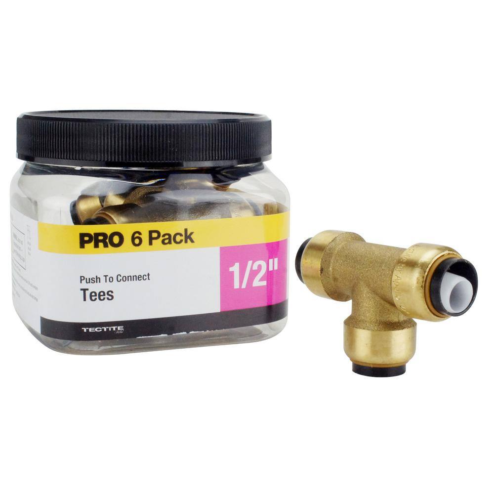 Tectite 1/2 in. Brass Push-To-Connect Tee Pro Pack (6-Pack) FSBT126JR ...