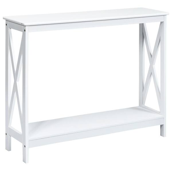 Reviews for Costway 39.5 in. White Standard Rectangle Wood Console ...