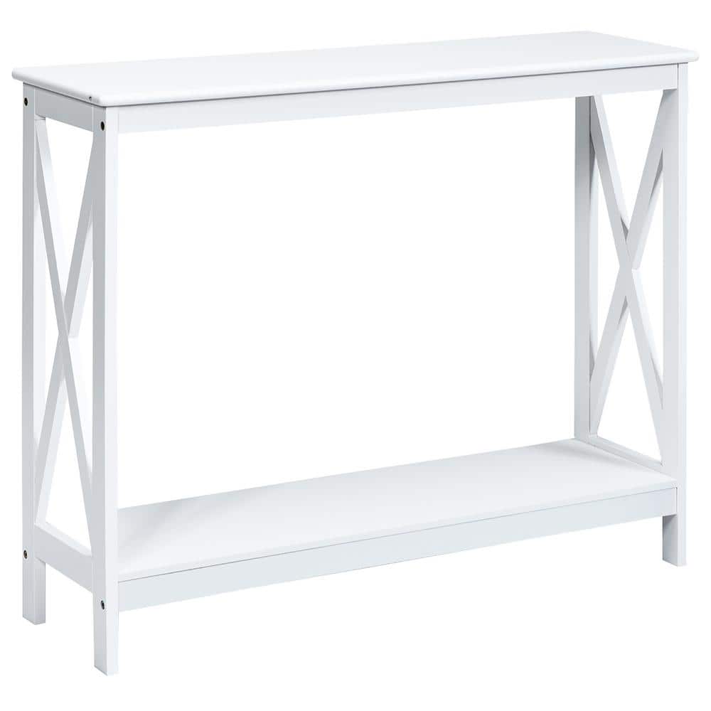 Costway 39.5 in. White Standard Rectangle Wood Console Table with Shelf ...