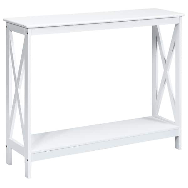Costway 39.5 in. White Standard Rectangle Wood Console Table with Shelf ...
