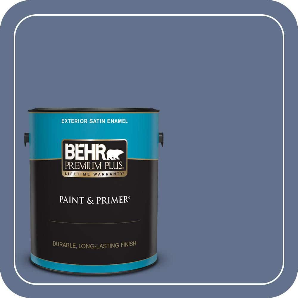 BEHR PREMIUM PLUS 1 gal. #600F-6 Atlantic Blue Satin Enamel Exterior ...
