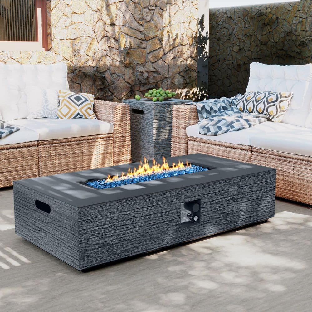 UPHA 56 in. Rectangular Outdoor Magnesium Oxide Dark Gray Fire Pit ...