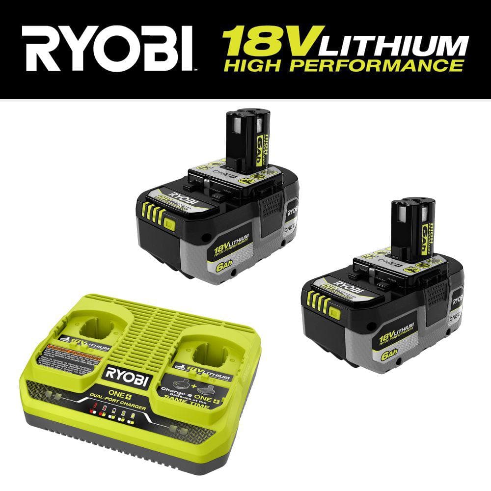 RYOBI ONE+ 18V Dual Port Simultaneous Charger with 6.0 Ah HIGH ...