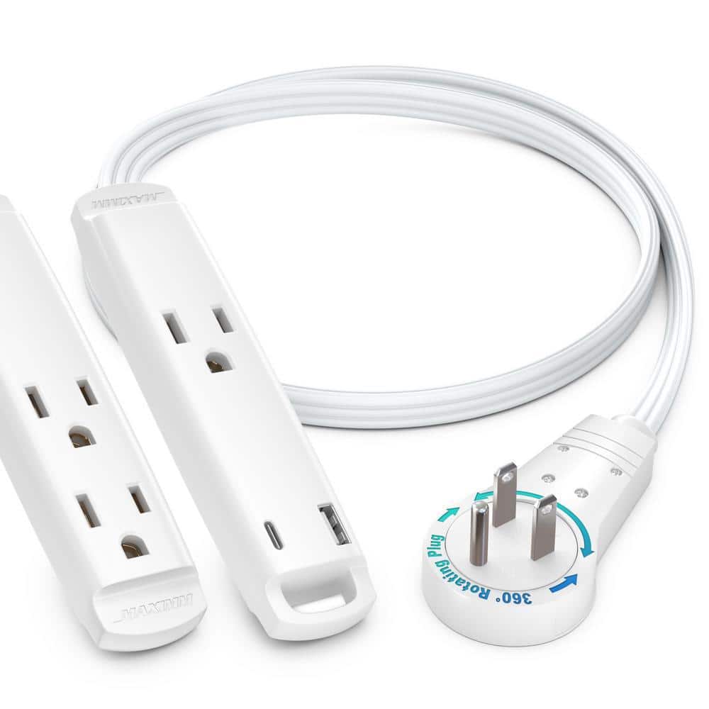 MAXIMM 1 ft. 16 / 3 Light Duty Indoor Extension Cord 360° Rotating Plug ...