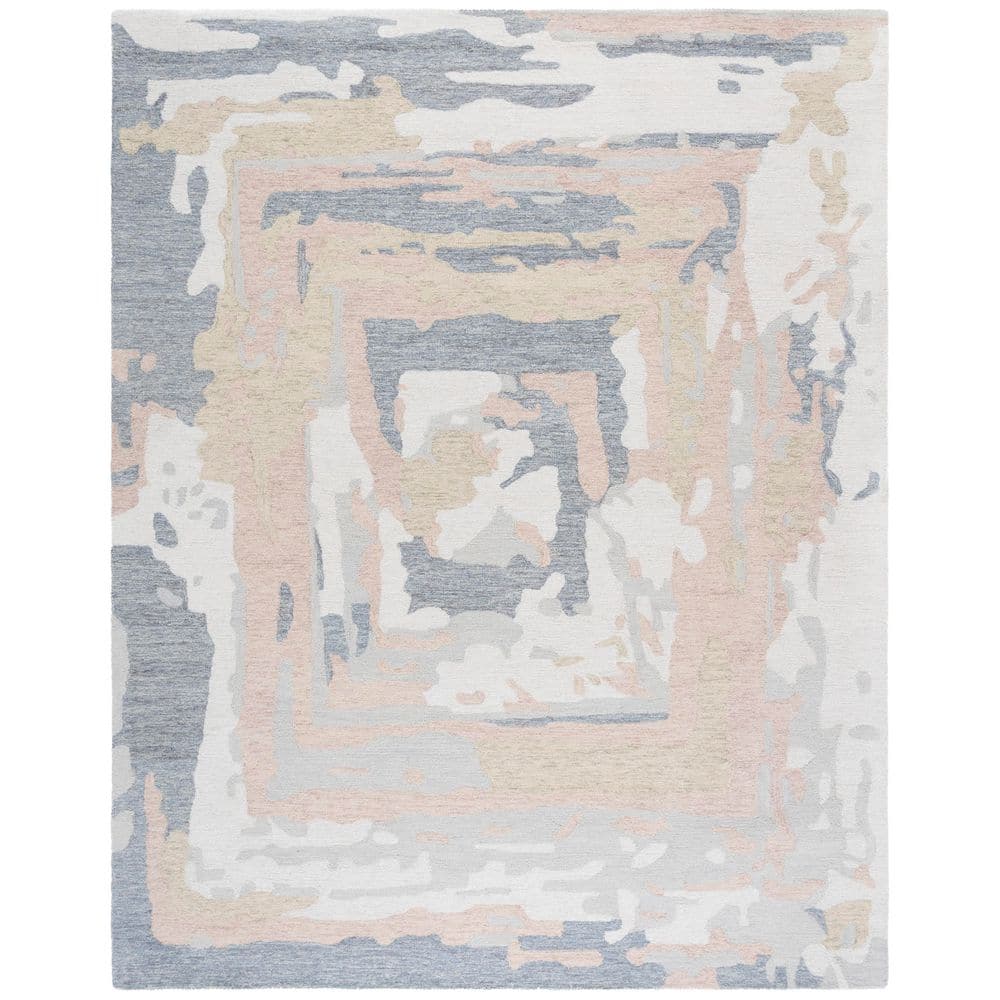 SAFAVIEH Ebony 9 ft. x 12 ft. Gray/Ivory Abstract Swirl Border Area Rug ...