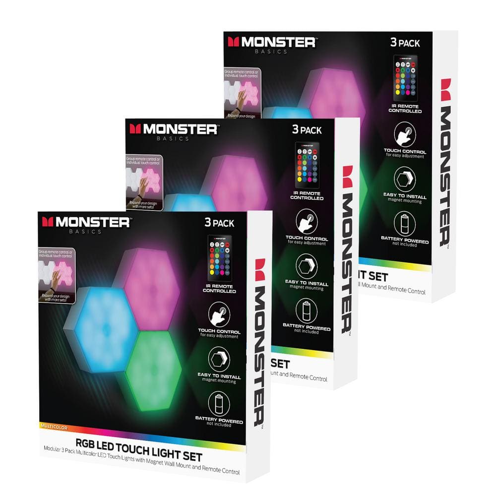 Monster 9-Piece Set Hexagon Unique Multi-Color LED Touch Light, 4 Color ...