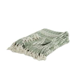 Storied Home Green Cotton Blend Throw Blanket with Diamond Pattern ...