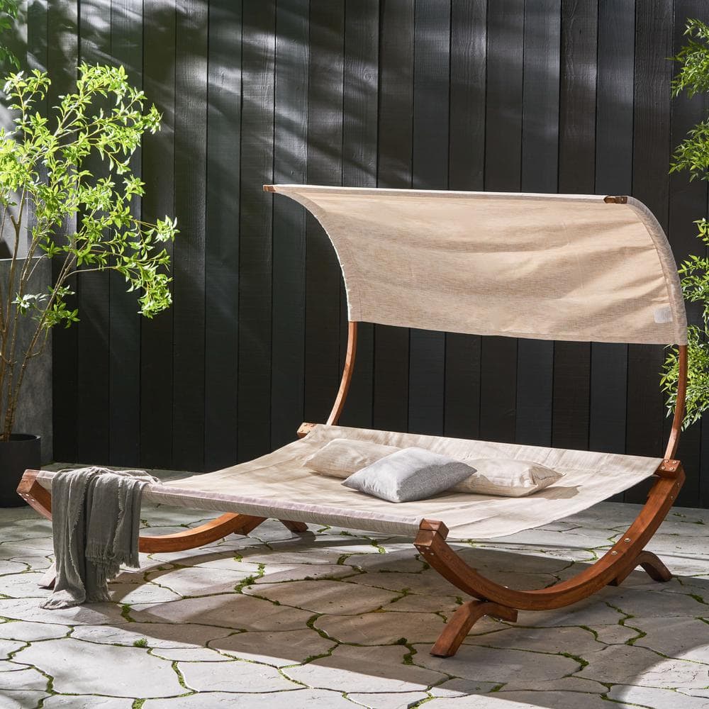7.5 ft. Freestanding Sunbed Hammock with Canopy and Pillow in Teak ...