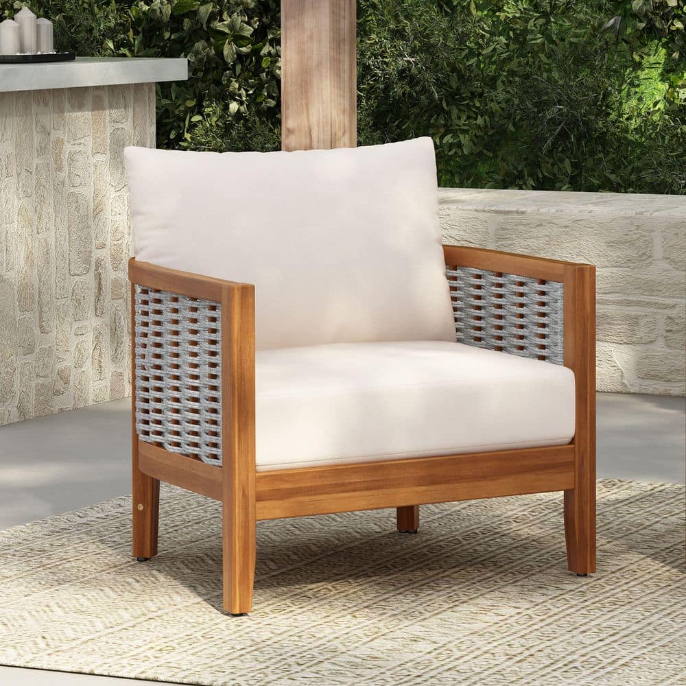 CHRISTOPHER KNIGHT HOME Tracy Patio Solid Wood and Rope Woven Outdoor Lounge Chair with Beige ...