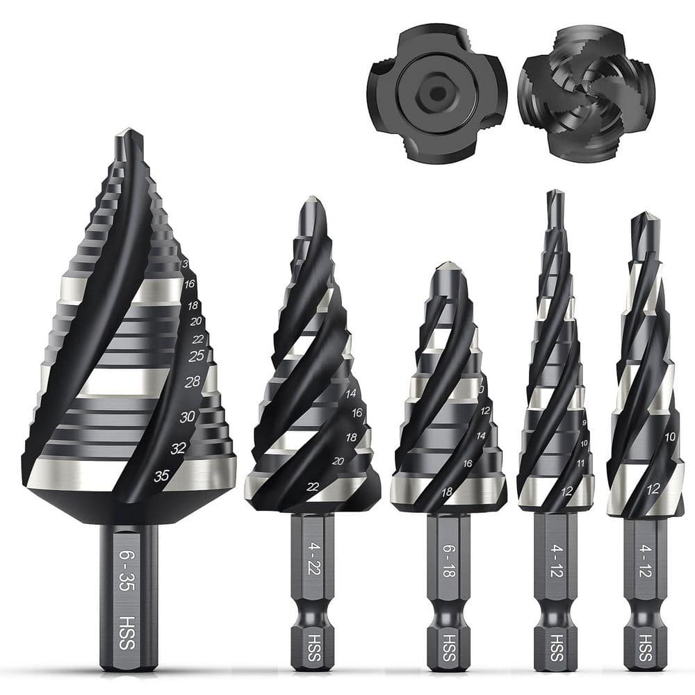 MYWISH Titanium-Plated High Speed Steel Step Drill Bit Set with Case (5 ...