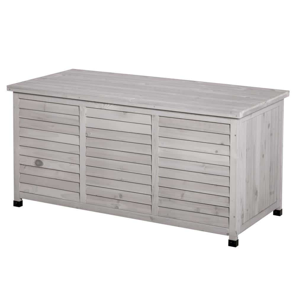 75 Gal. Gray Solid Fir Wood Outdoor Storage Bench with Aerating Gap and ...