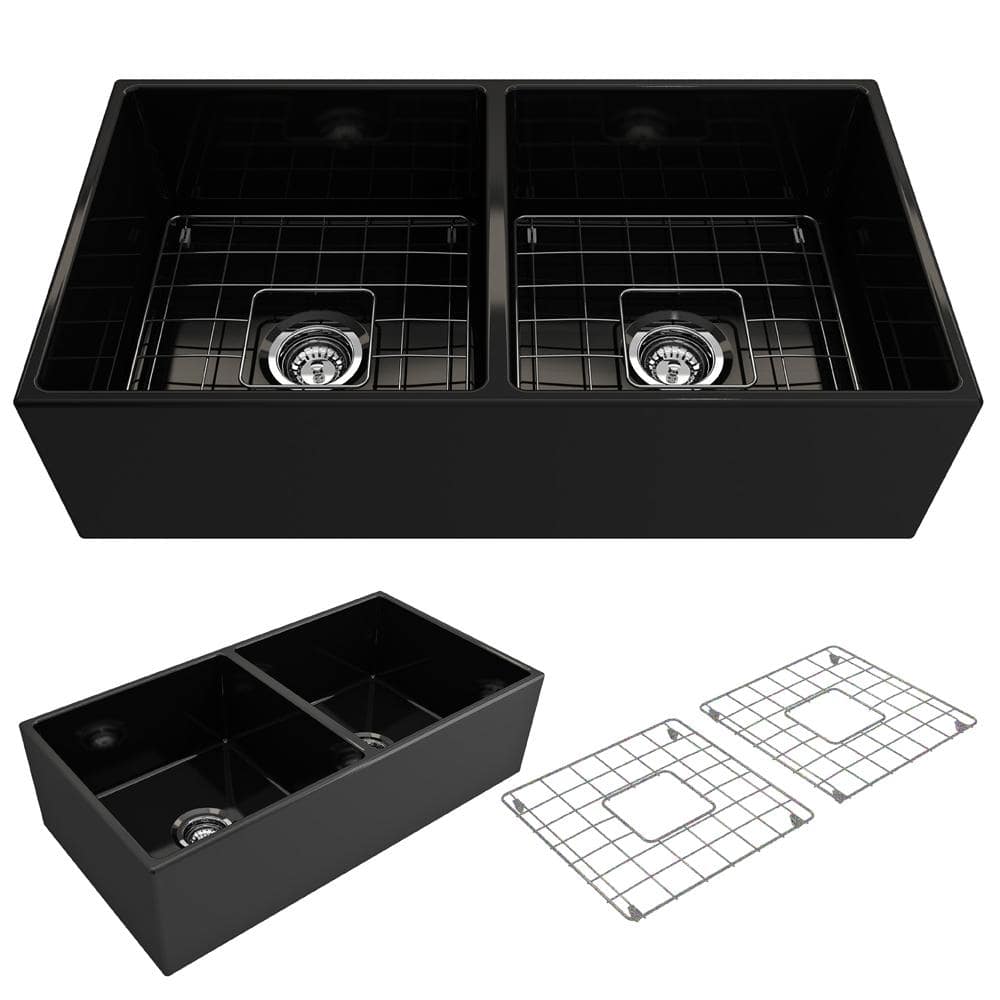 BOCCHI Contempo Farmhouse Apron Front Fireclay 36 in. Double Bowl ...