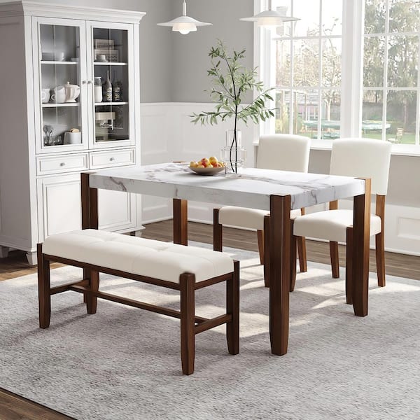 Noble House Nymora 4-Piece Off White and Brown Modern Dining Set with ...