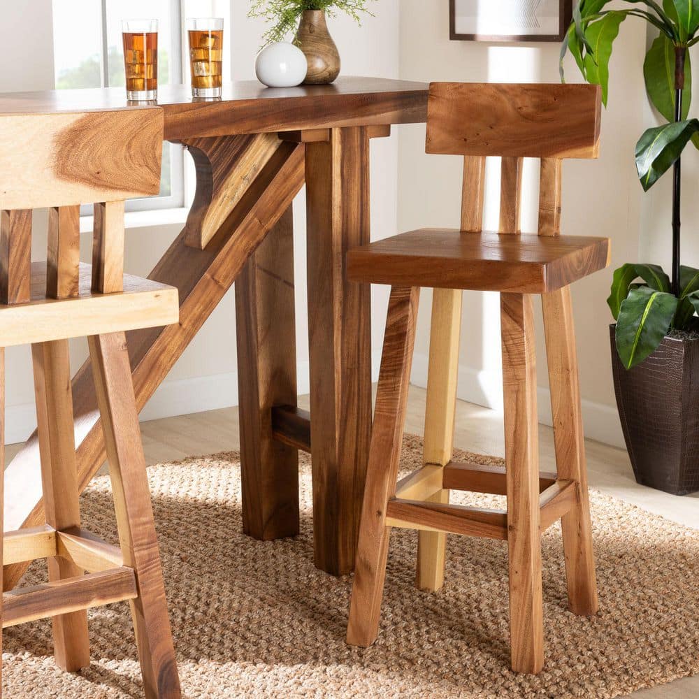 bali & pari Luli Natural Brown Suar Wood Bar Stool 261-14333-HD - The ...