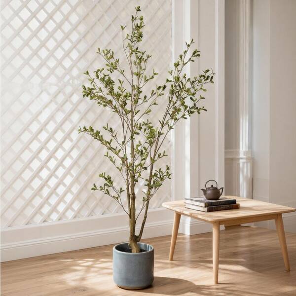 5 ft. Artificial Tree Fake Tree with Black Plastic Pot, Realistic Fake ...