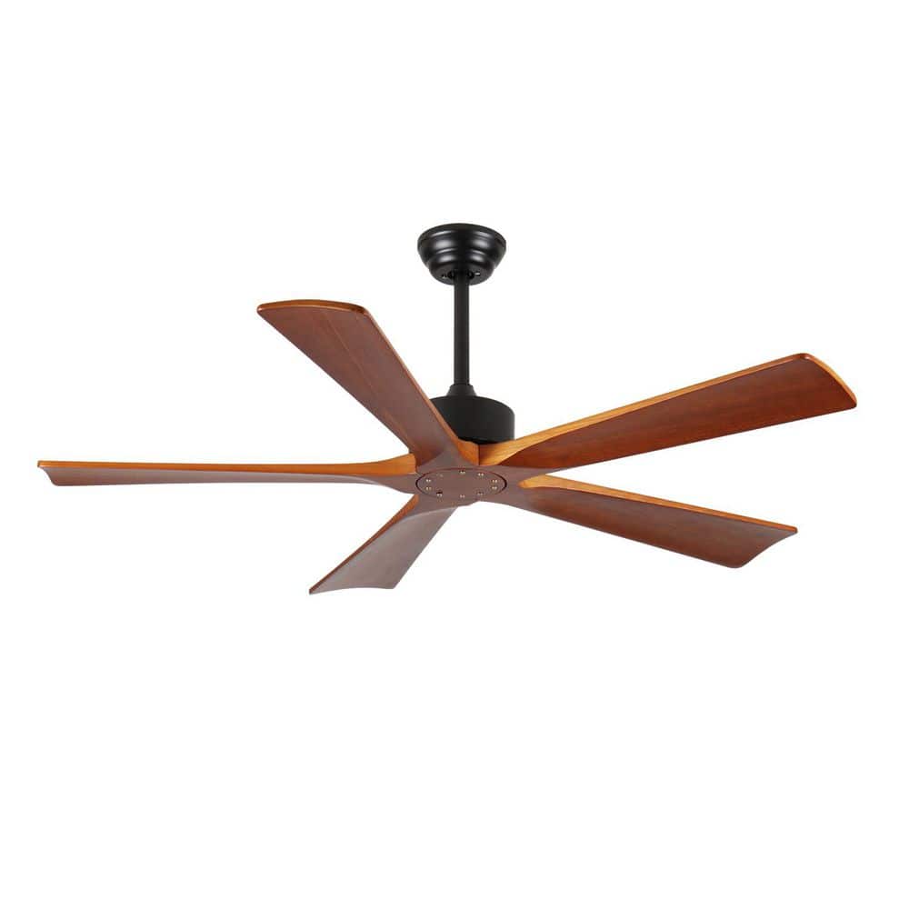 Keazile 60 in. Walnut Ceiling Fan with 5 Solid Wood Blades, DC Motor ...