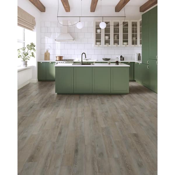 TrafficMaster Light Gray Oak Plank 4 MIL x 6 in. W x 36 in. L Water ...