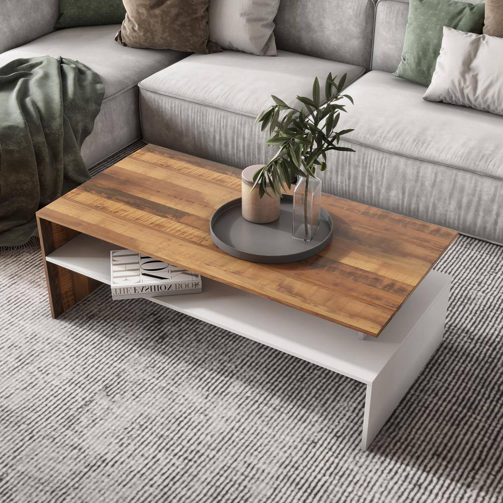 GODEER 47 in. Barnwood Rectangle Wood Coffee Table, Home Hotel Modern ...