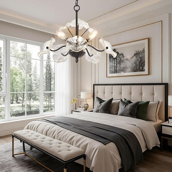 NatySwan 3 Lights Black Vintage Flower Glass Pendant Light Fixture ...