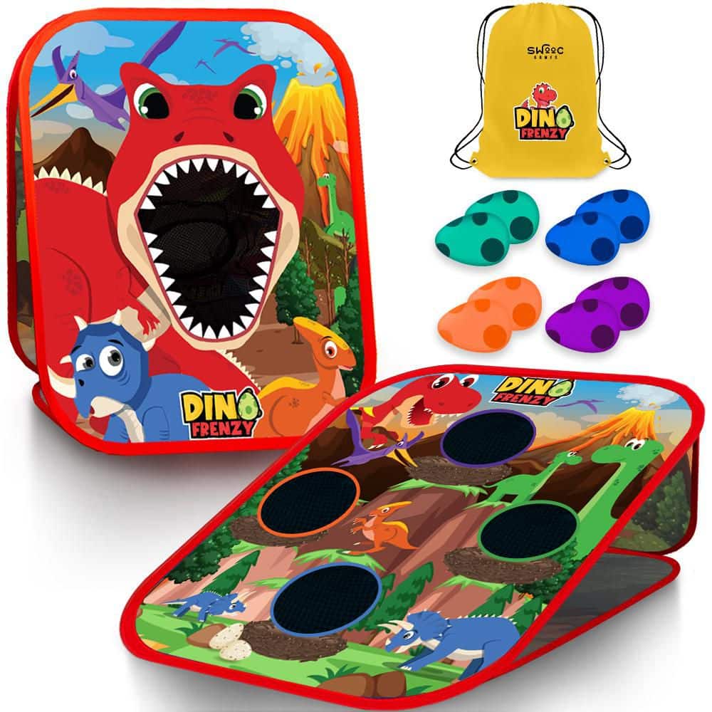 SWOOC Dino Frenzy 2-in-1 Corn Hole Games for Kids 5-Second Setup Bean ...